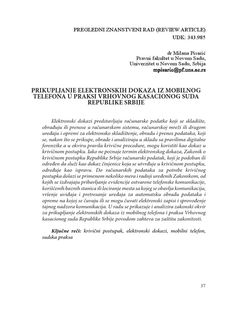 Prikupljanje Elektronskih Dokaza Iz Mobilnog Telefona U Praksi VKS | PDF