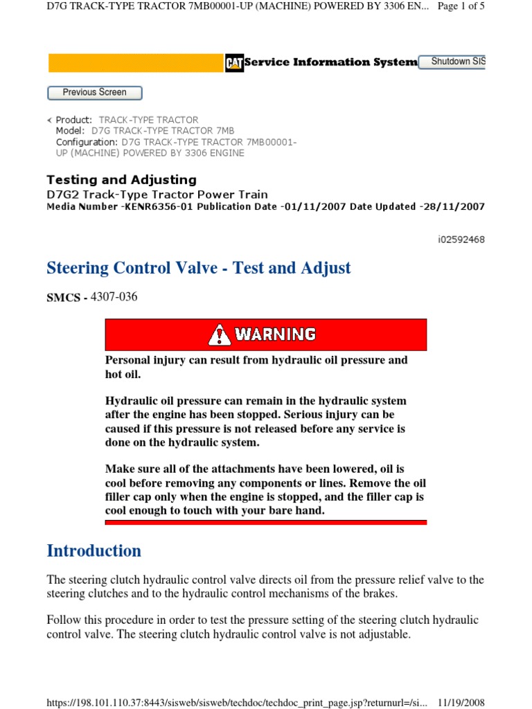 Testing the Pressure Setting of the Steering Clutch Hydraulic Control ...