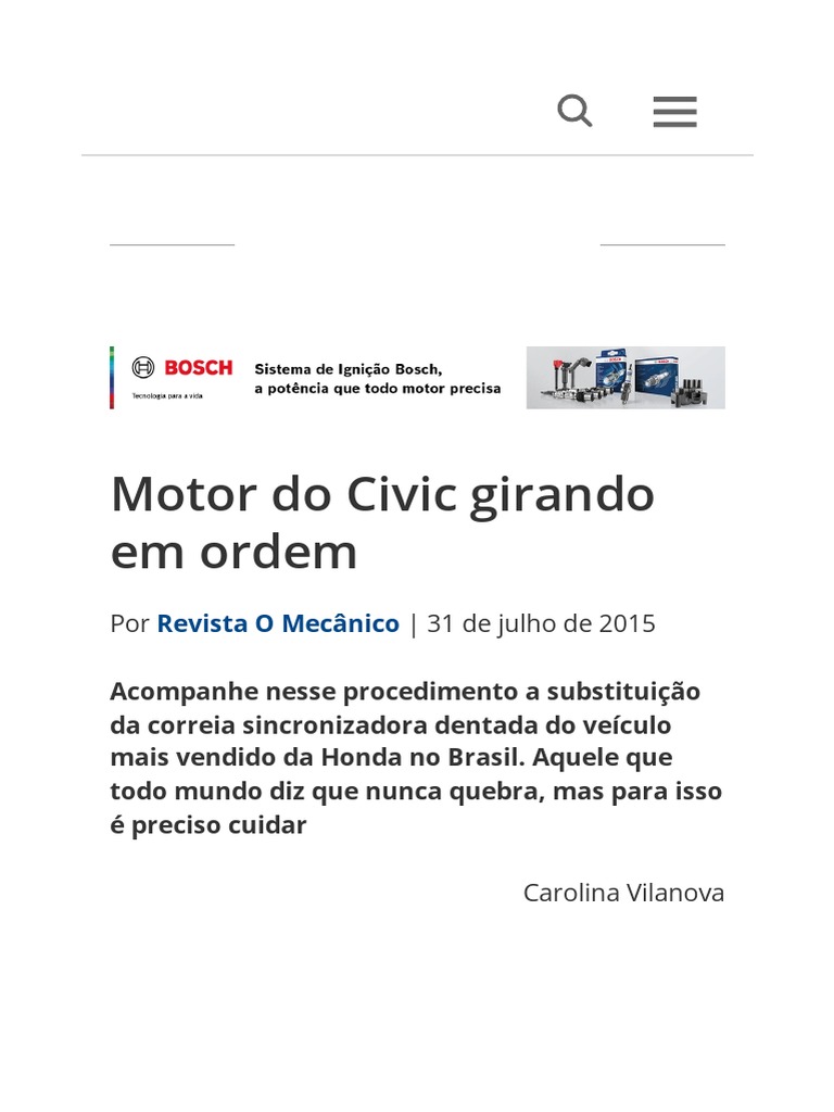 Motor Do Civic Girando em Ordem - Revista O Mecânico | PDF | Motores ...