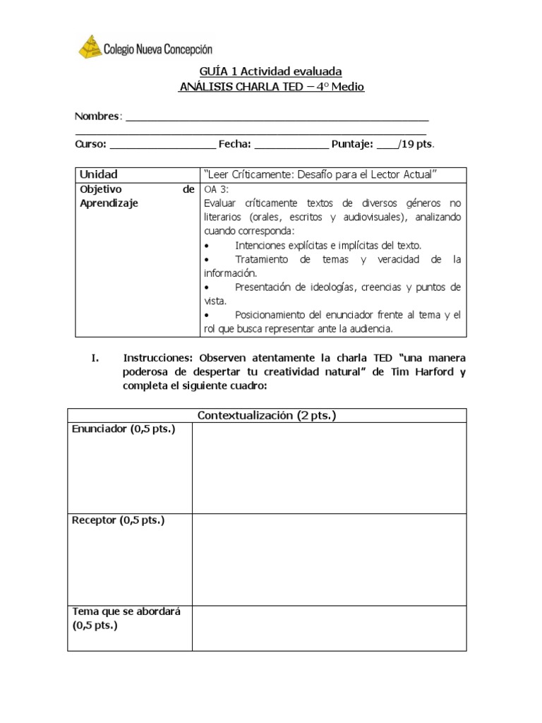 Guia 1 Evaluada Charla Ted | PDF