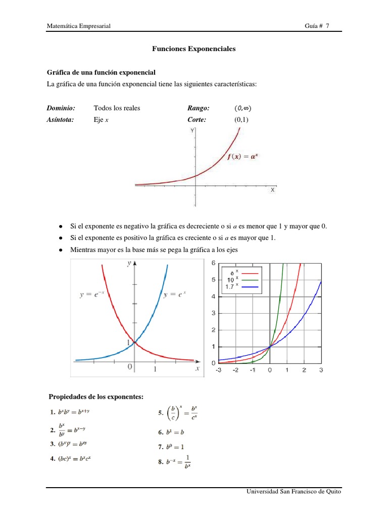 Funciones exponenciales: características, gráficas y aplicaciones | PDF ...