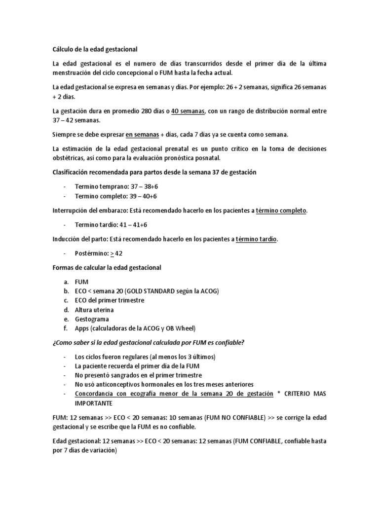 Cálculo de La Edad Gestacional | PDF | El embarazo | Reproducción humana Cálculo de La Edad Gestacional | PDF | El embarazo | Reproducción humana