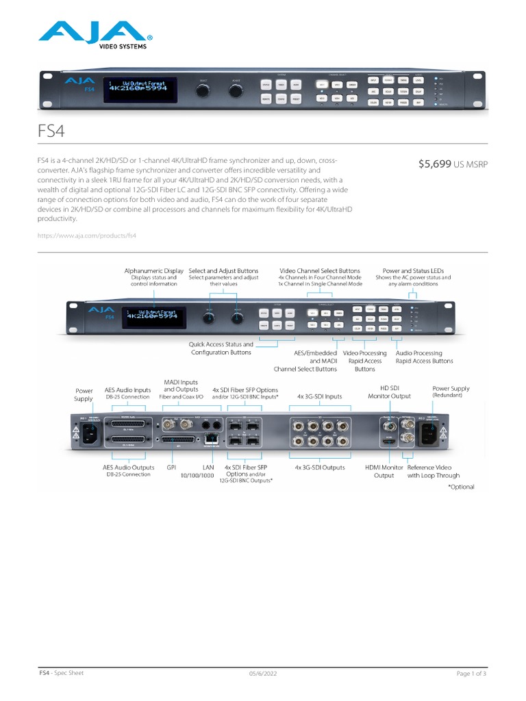fs4 Spec Sheet | PDF | Filmmaking | Broadcast Engineering