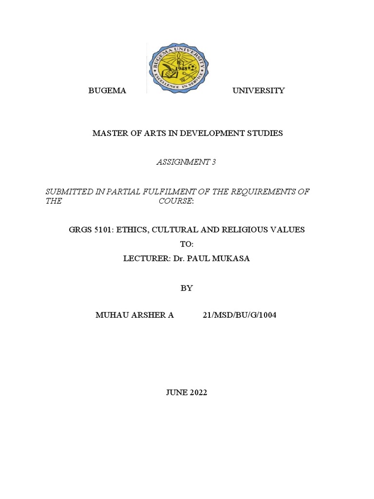 Assignment 3 Ethics by Muhau Arsher A | PDF | Utilitarianism | Psychology