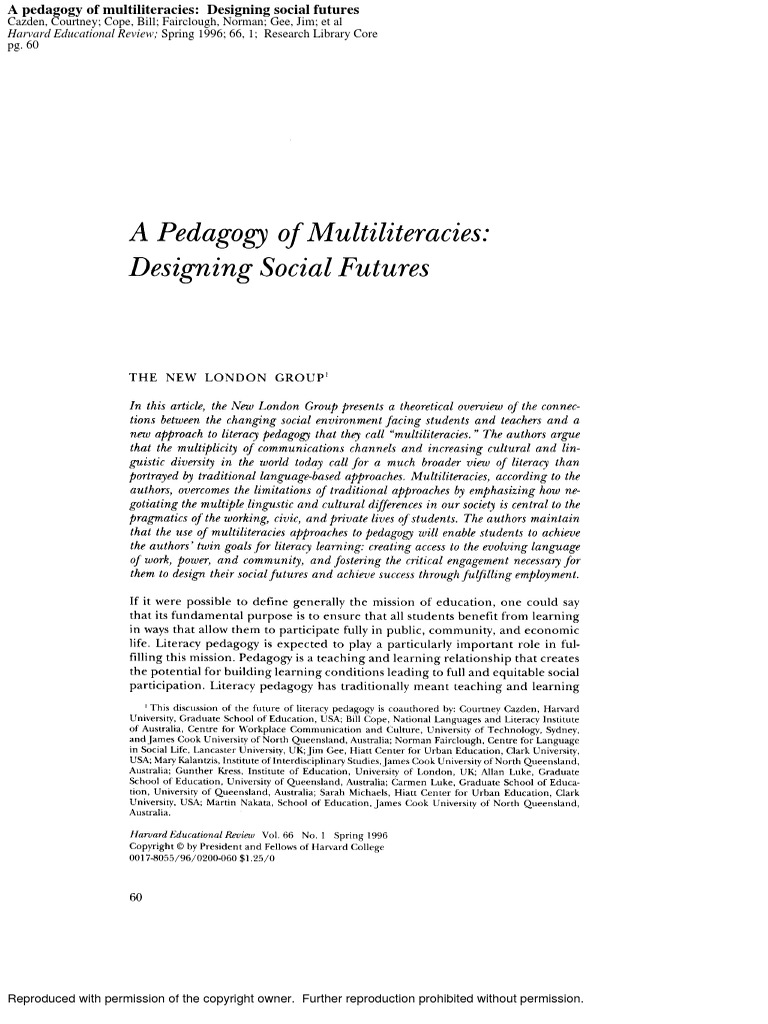 A Pedagogy of Multiliteracies - Designing Social Futures | PDF ...