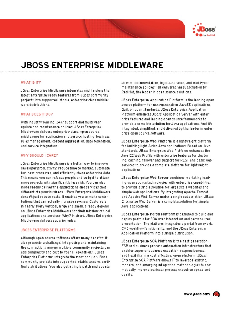 Jboss Enterprise Middleware Datasheet | PDF | Red Hat | Wild Fly