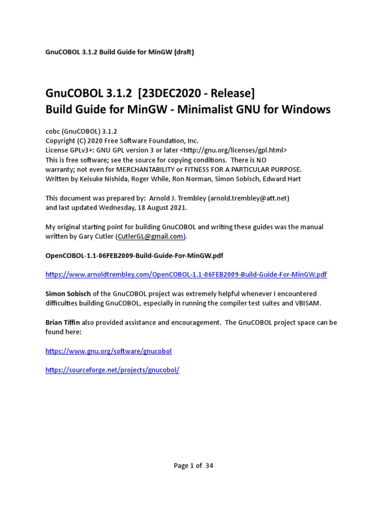 GnuCOBOL 3.1.2 MinGW Build Guide V1.3 | PDF | Antivirus Software | Software