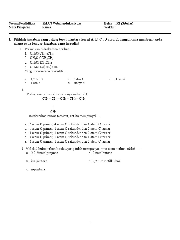 Soal PTS Kimia Kelas XI | PDF | Metode & Bahan Ajar | Sains & Matematika