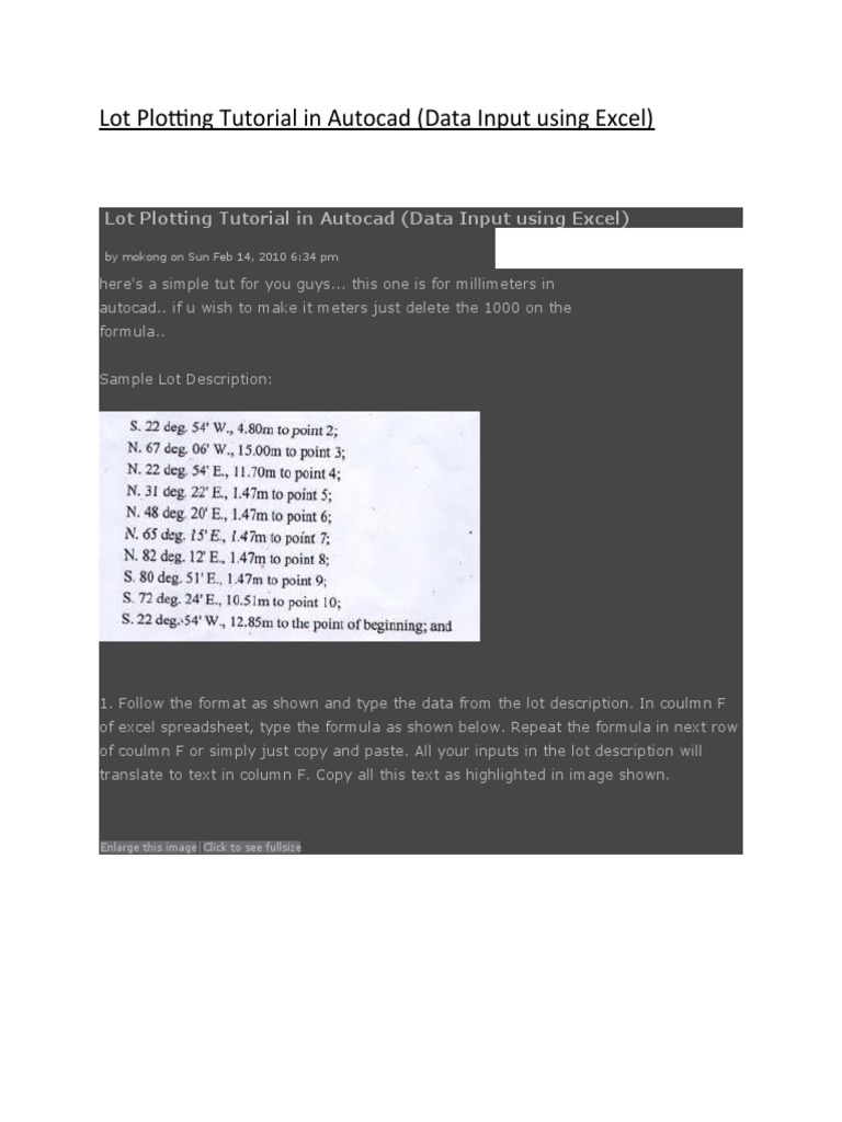 Lot Plotting Tutorial in Autocad (Data Input Using Excel) | PDF