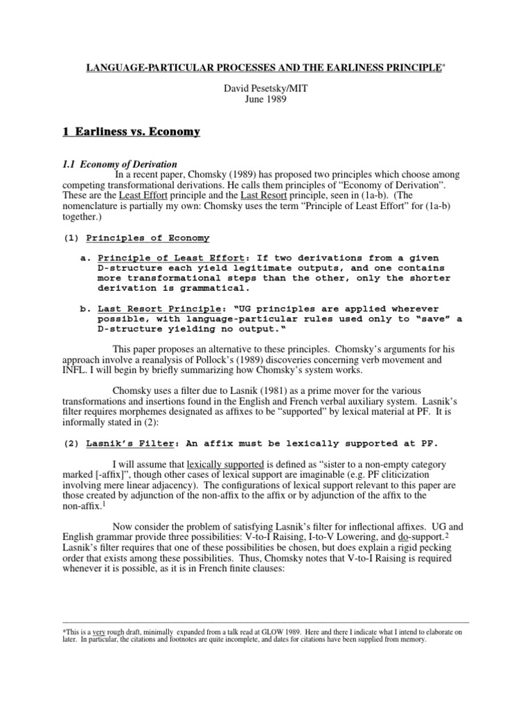 Pesetsky Language-Particular Processes and The Earliness Principle ...