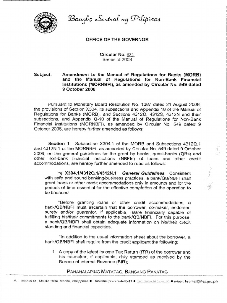 BSP Circular 622 (2008) | PDF