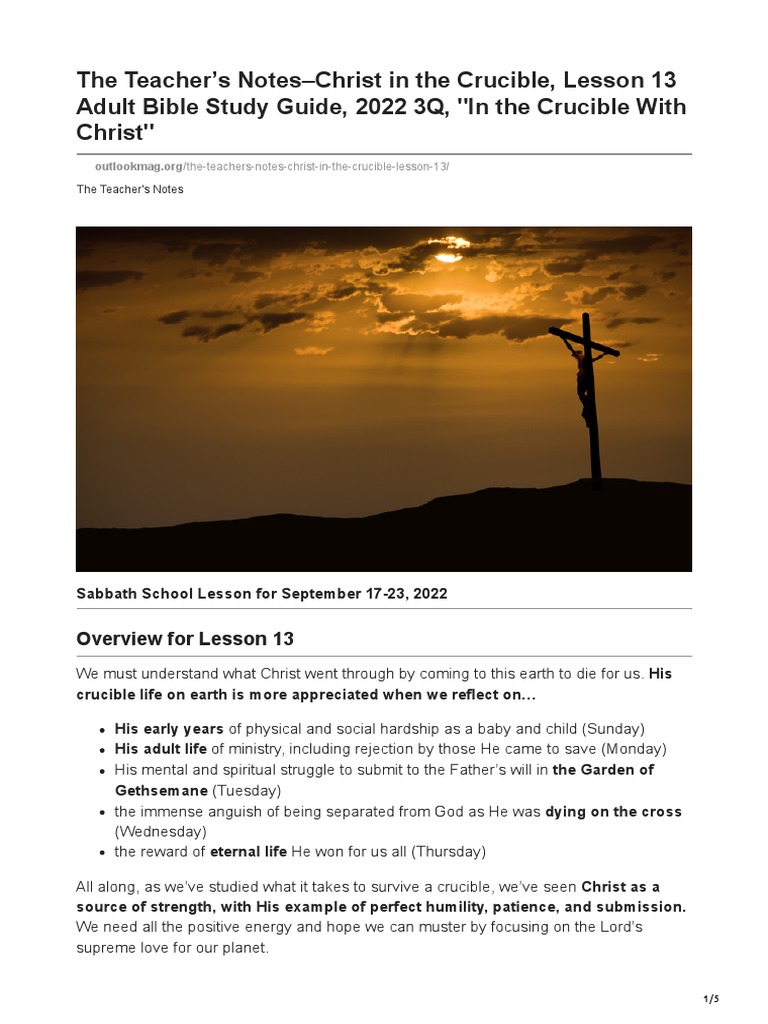 The Teachers Notes - Christ in The Crucible Lesson 13 | PDF | Jesus ...