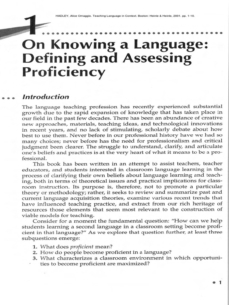 A0101 TXT 01 On Knowing A Language. Defining and Assessing Proficiency HADL | PDF