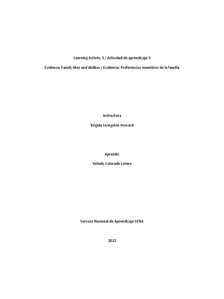 Family Likes and Dislikes Overview | PDF | Wellness