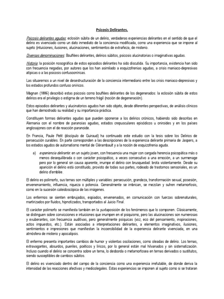 Psicosis Delirantes Agudas: Características y Pronóstico | PDF | Engaño ...