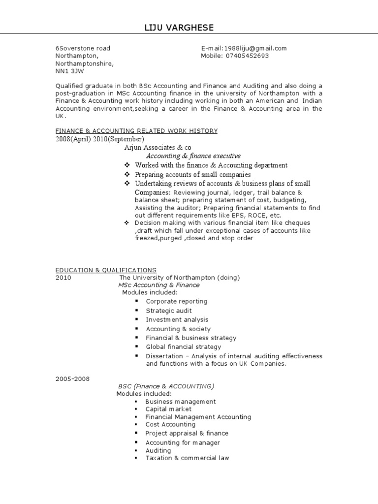 Liju Varghese Accoutning CV | PDF