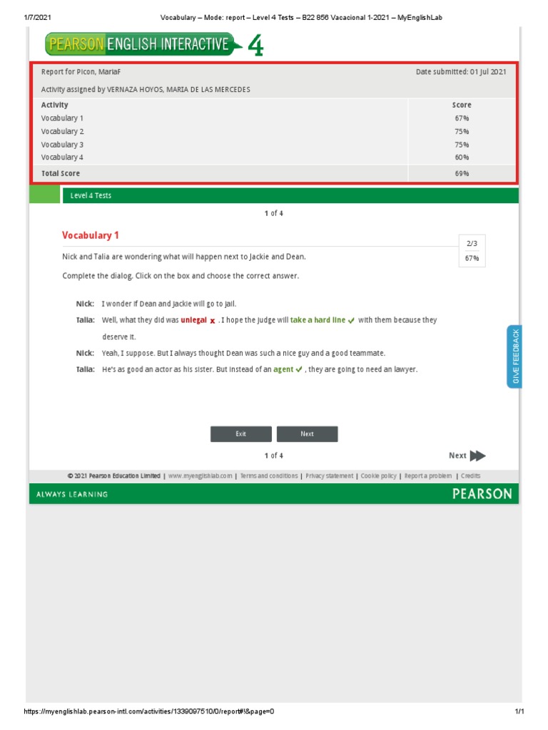 1.vocabulary - Mode - Report - Level 4 Tests - B22 856 Vacacional 1 ...