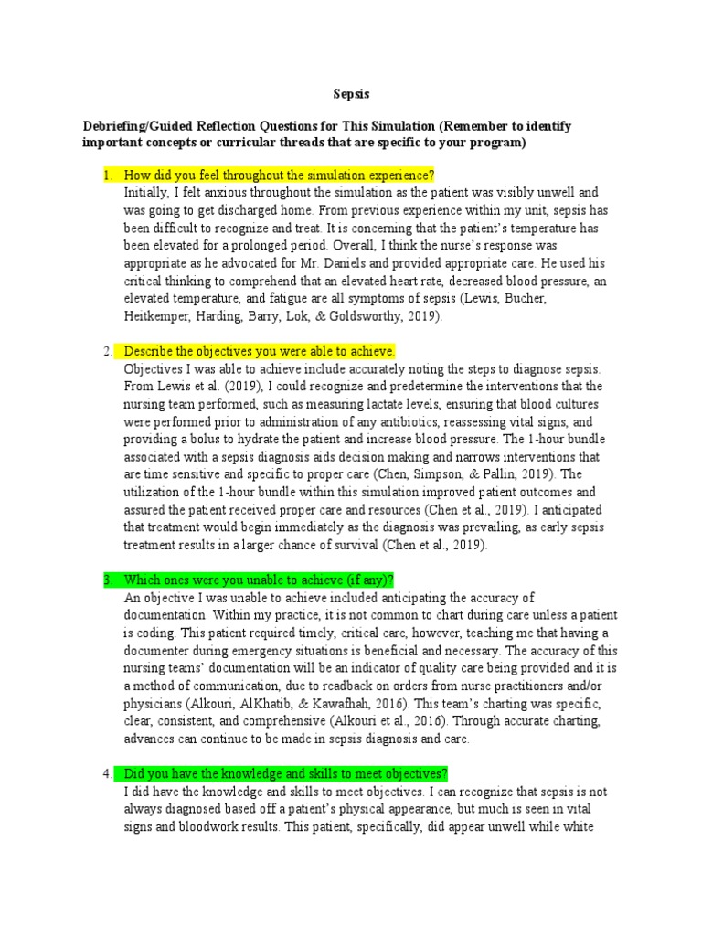Sepsis Simulation Reflection for Nurses | PDF | Sepsis | Nursing