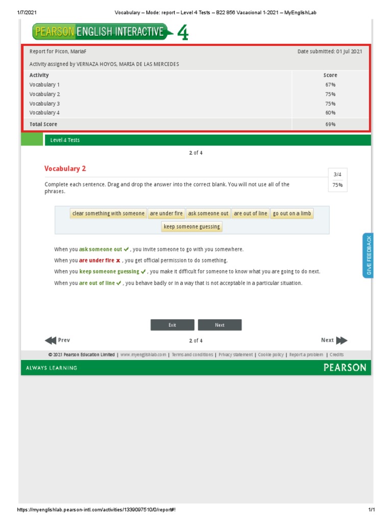 2 Vocabulary - Mode - Report - Level 4 Tests - B22 856 Vacacional 1 ...
