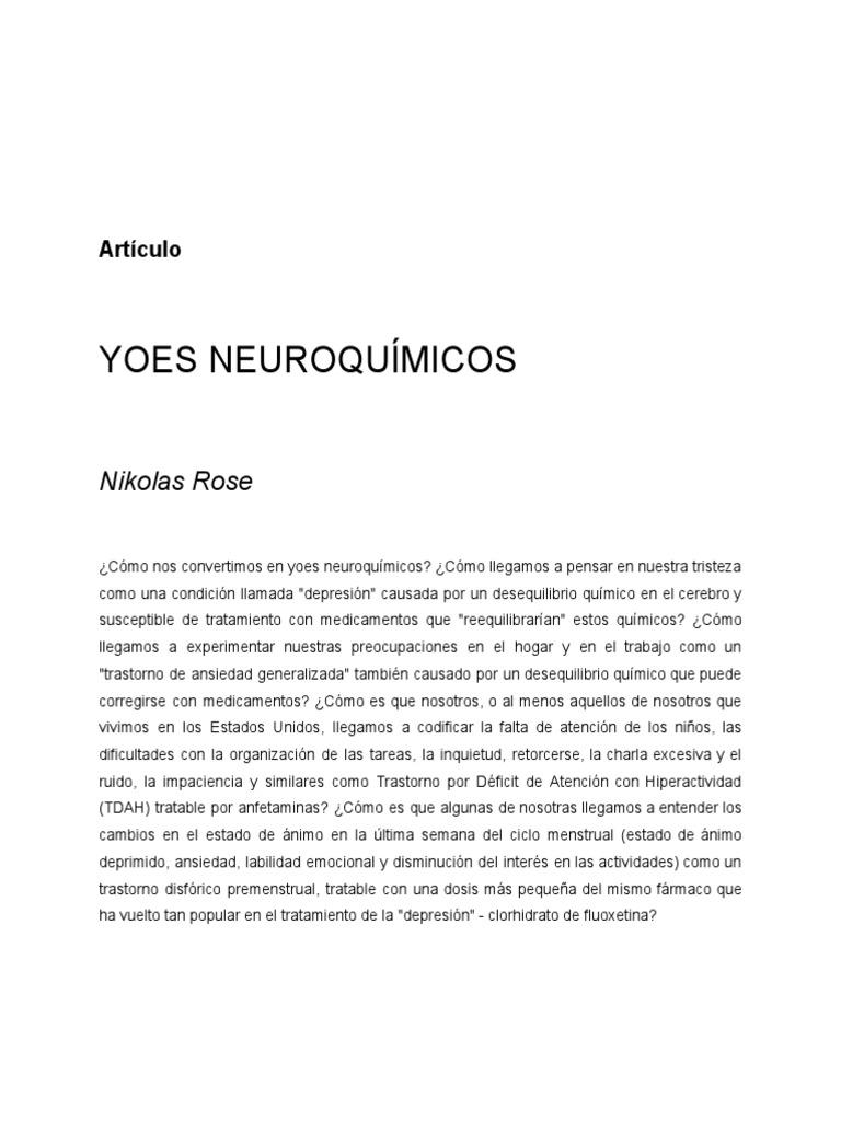 Yoes Neuroquimicos - Nikolas Rose | PDF | Depresión (estado de ánimo ...