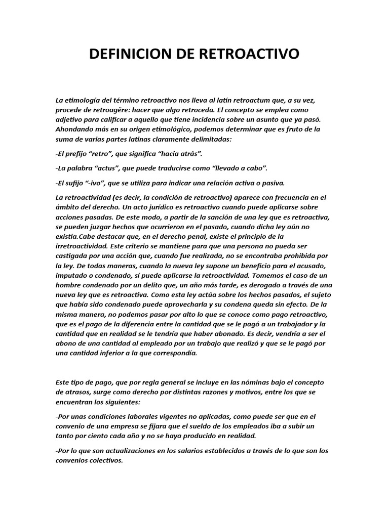 Definicion de Retroactivo Yaril | PDF | Ley ex post facto | Salario