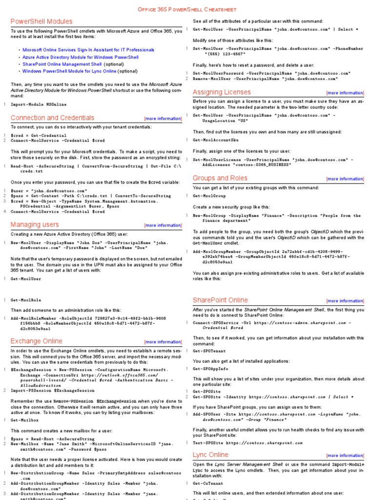 Office365 PowerShell Cheatsheet by Patrick Lambert | PDF | Share Point ...