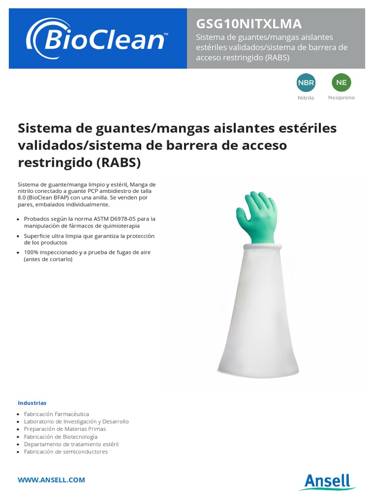 Bioclean Nitrile Rabs Isolator Sleeve Glove System Gsg10nitxlma Pds Es ...