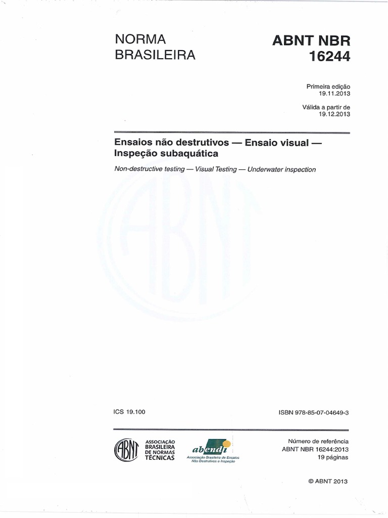 ABNT NBR 16244 - Ensaios Nao Destrutivos - Ensaio Visual - Inspecao Suba... | PDF
