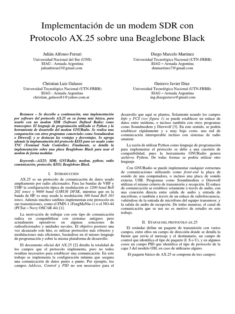 Implementacion de Un Modem SDR Con Protocolo AX25 Sobre Una Beaglebone ...