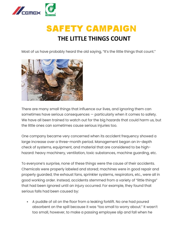 Little Things Matter in Safety | PDF | Hazards | Safety
