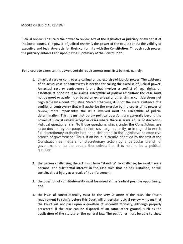 Modes of Judicial Review | PDF | Certiorari | Case Or Controversy Clause Modes of Judicial Review | PDF | Certiorari | Case Or Controversy Clause