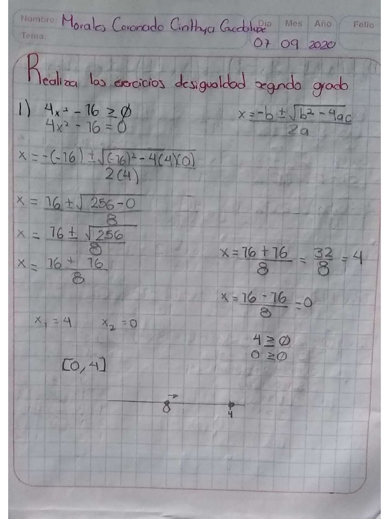 Ejercicios Desigualdad de Segundo Grado | PDF