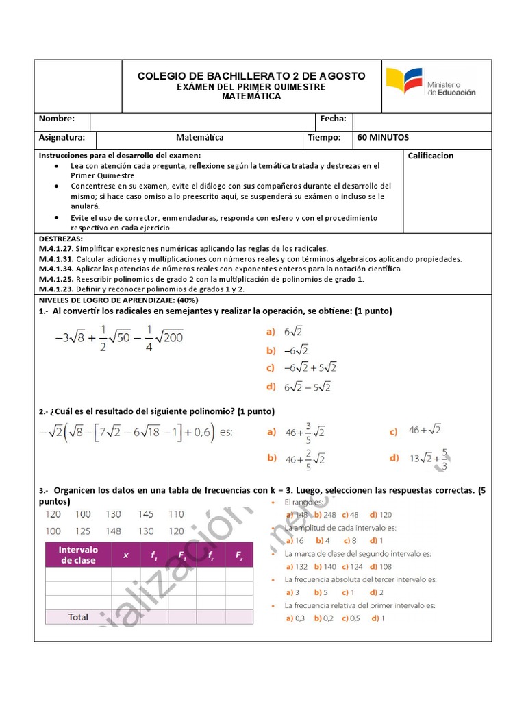 Noveno Matemáticas | PDF | Prueba (evaluación) | Matemáticas