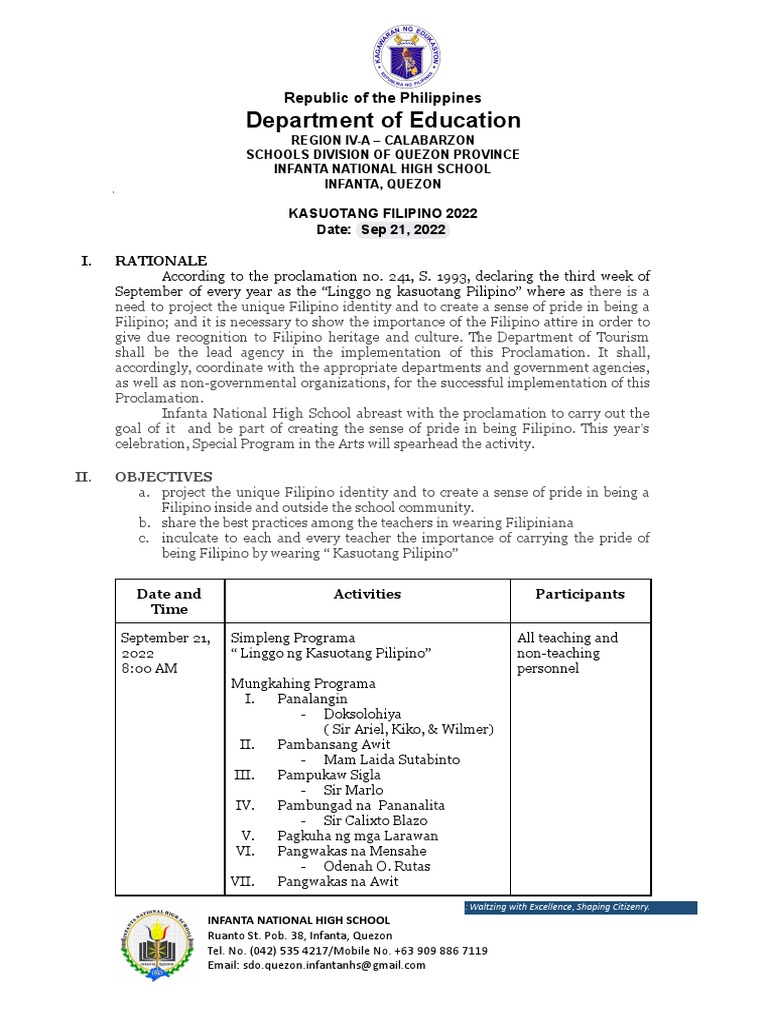 Kasuotang Filipino - Activity Plan | PDF | Philippines | Southeast Asia