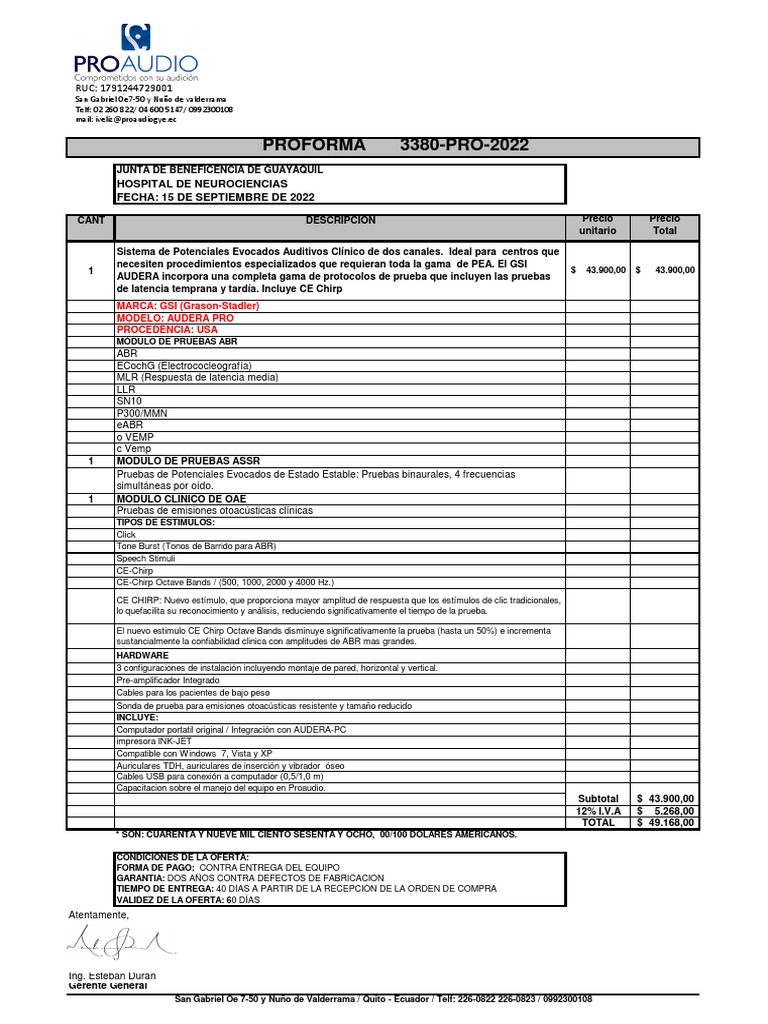 Proforma Audera Pro Jbgye Hospital Neurociencias | PDF | Electrónica ...
