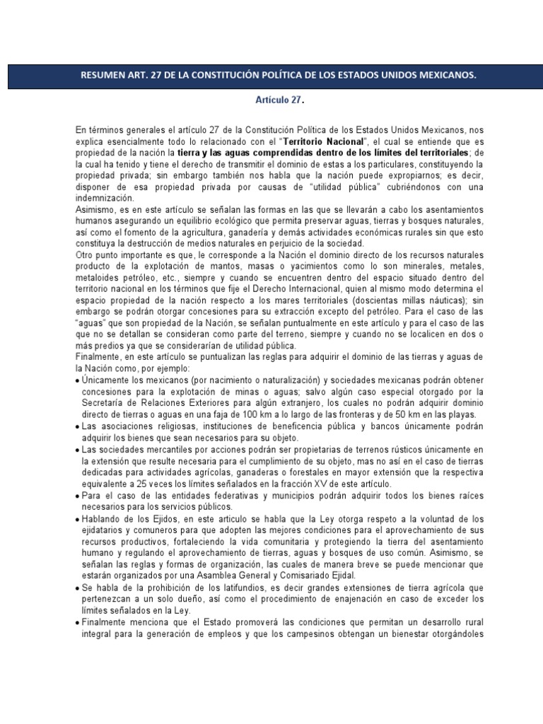 Resumen Art. 27 | PDF | Nación | Economias