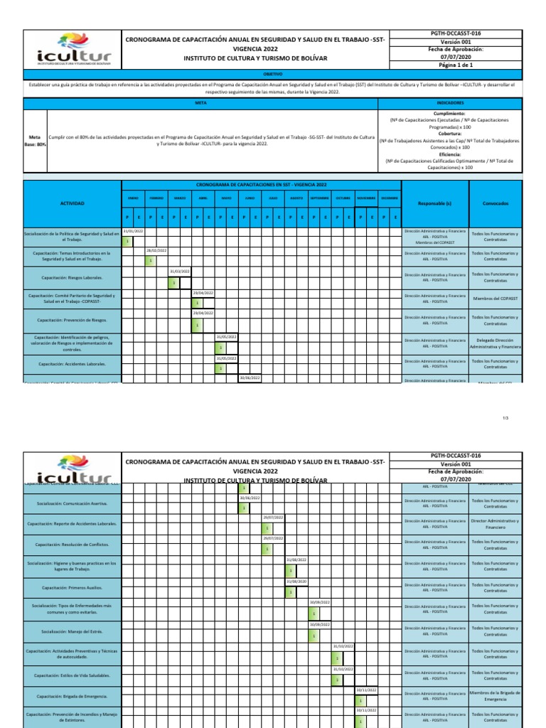 Cronograma De Capacitacion Sg Sst 2022 1 Pdf Ciencias De La Salud