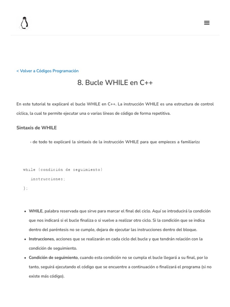 Aprender A Programar en C++ - 8. Bucle WHILE en C++ | PDF | C ++ | Flujo de control