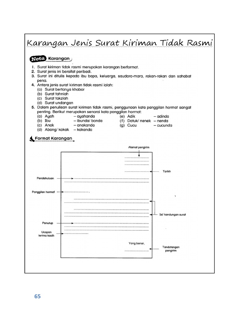 Y5 BM Karangan Jenis Surat Kiriman Tidak Rasmi | PDF