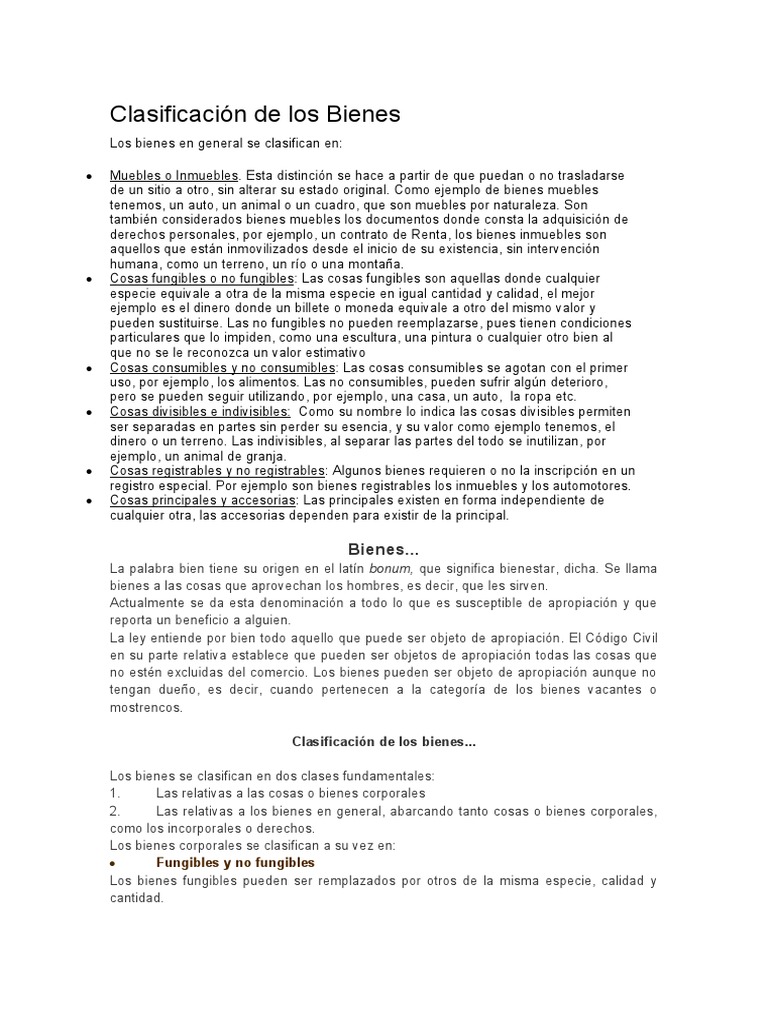 Clasificacion de Los Bienes y Cosa | PDF | Propiedad | Bienes
