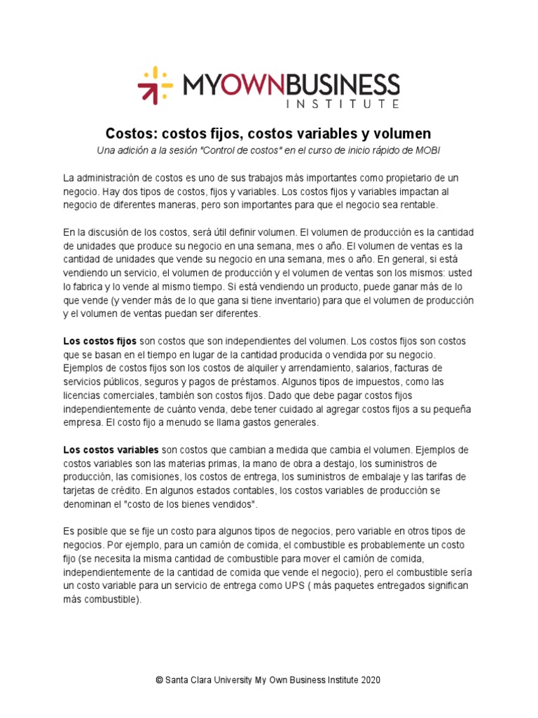 Costos Fijos y Variables | PDF | Costo | Costo de los bienes vendidos