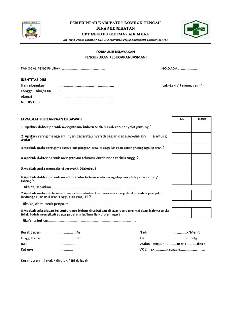 Form Skrining Test Kebugaran | PDF