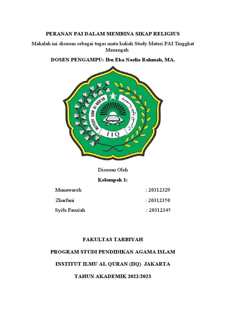 Peranan Pai Dalam Membina Sikap Religius | PDF