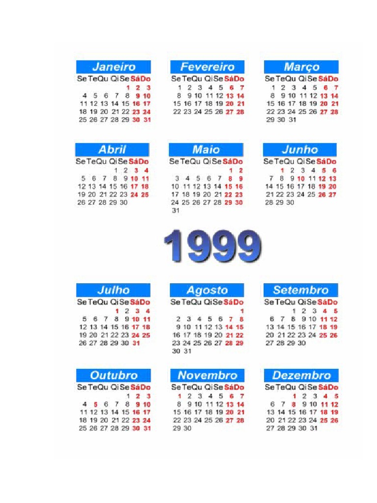 Calendário 1999 A 2002 | PDF