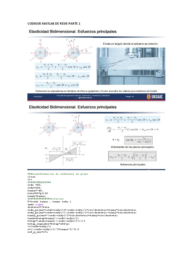 Códigos MATLAB para el cálculo de esfuerzos y deformaciones mediante la ...