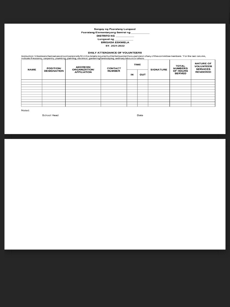 BS-Form 4 - Daily Attendance of Volunteer - Docx | PDF
