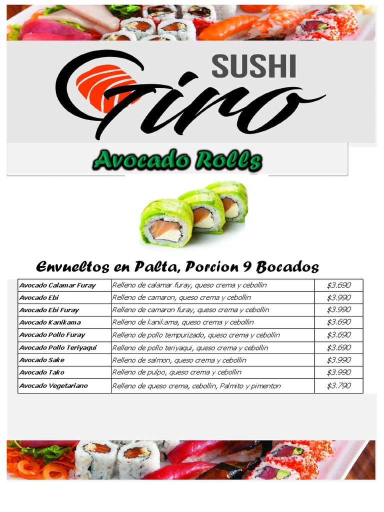 Carta Giro Sushi-1 | PDF | Tarjeta de débito | Productos animales