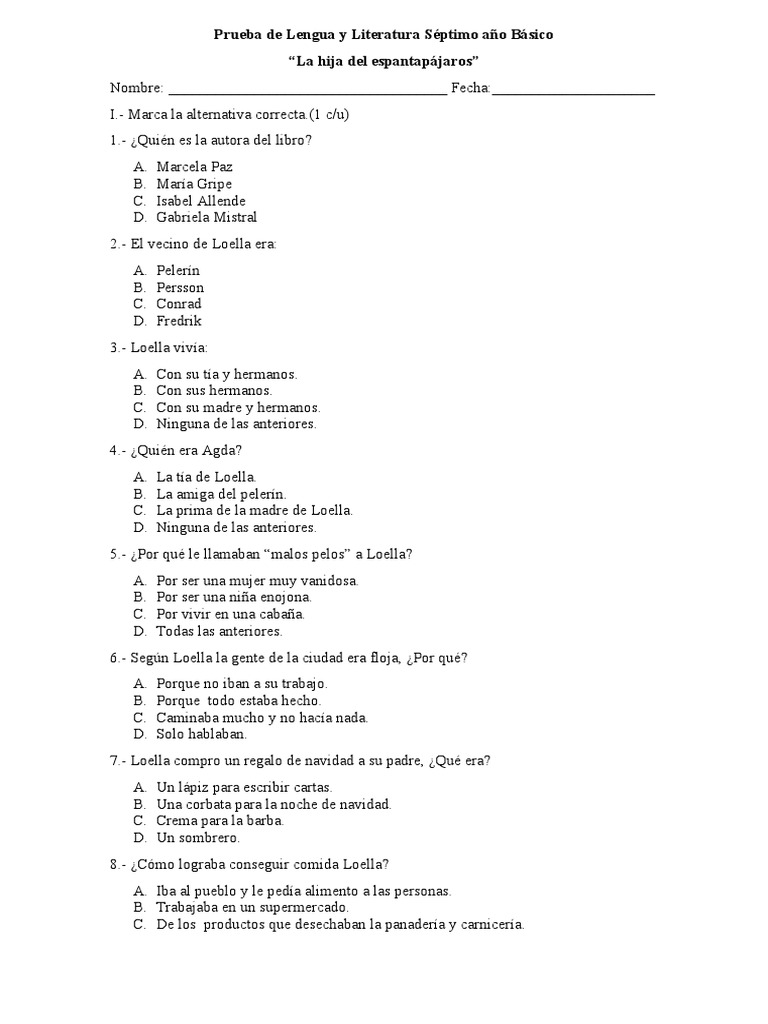 Prueba La Hija Del Espantapájaros | PDF