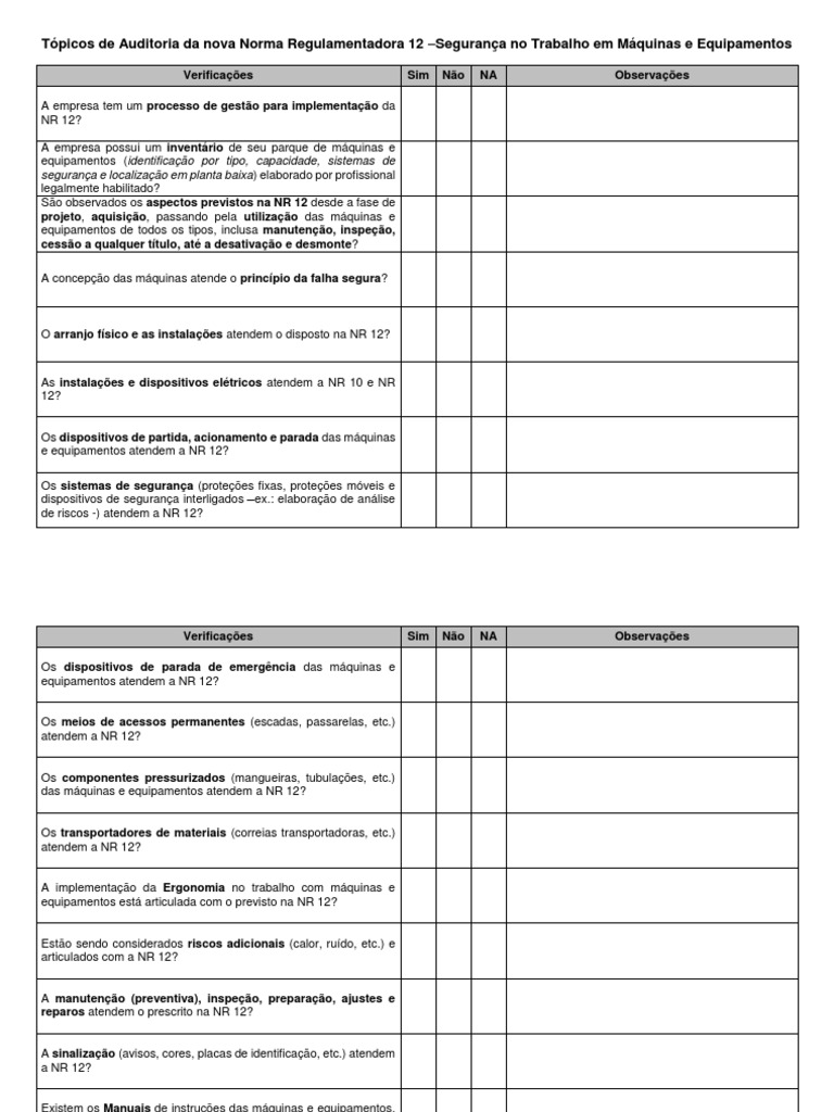 Checklist de conformidade com a NR 12 - Segurança em máquinas e ...