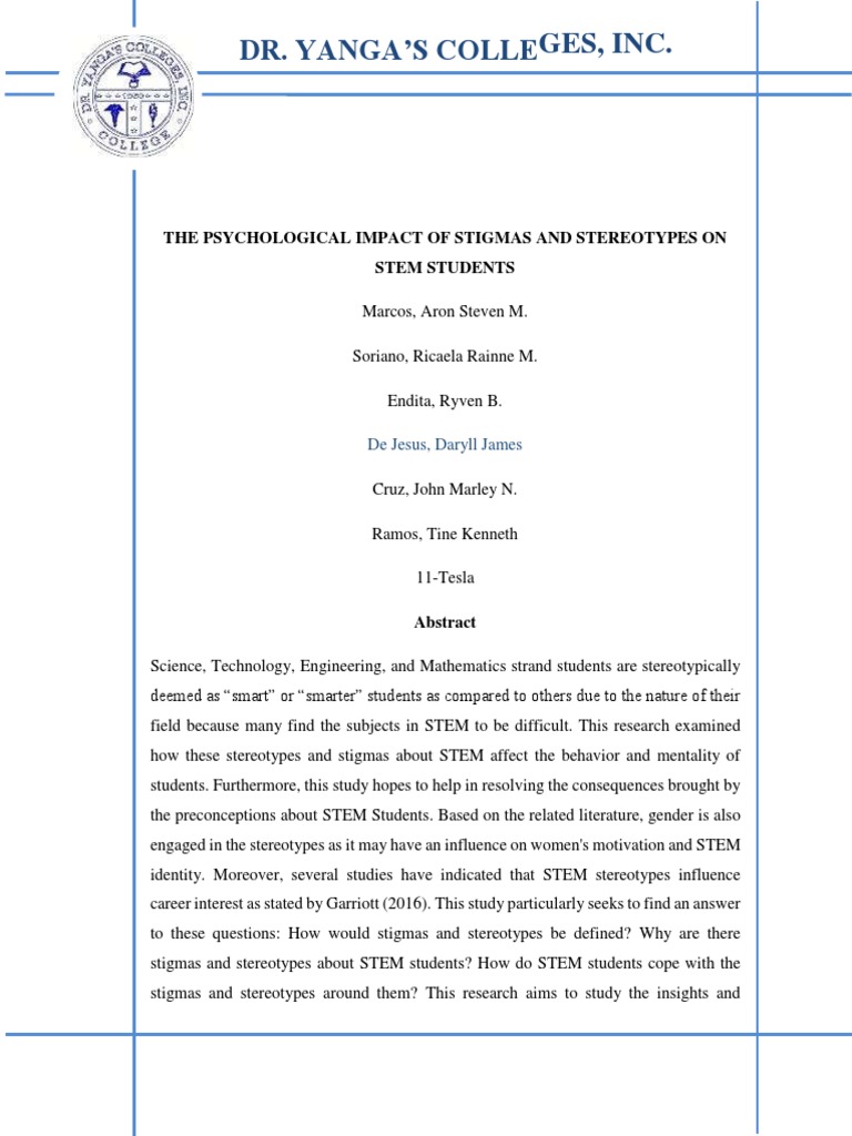 PR1 Research (Group 3) (Final Output) | PDF | Stereotypes | Social Stigma